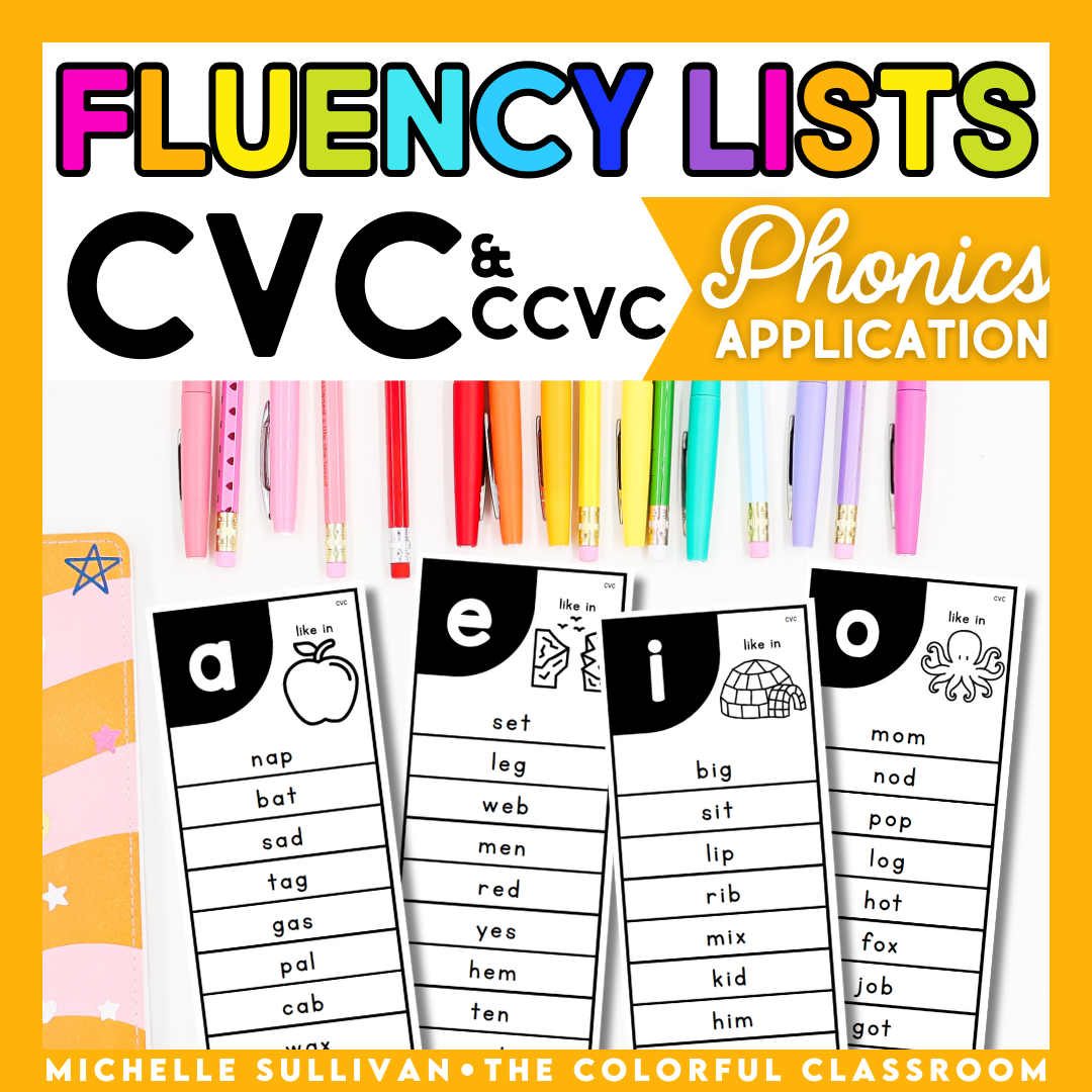 Phonics Fluency Lists: CVC & CCVC Words - The Colorful Classroom